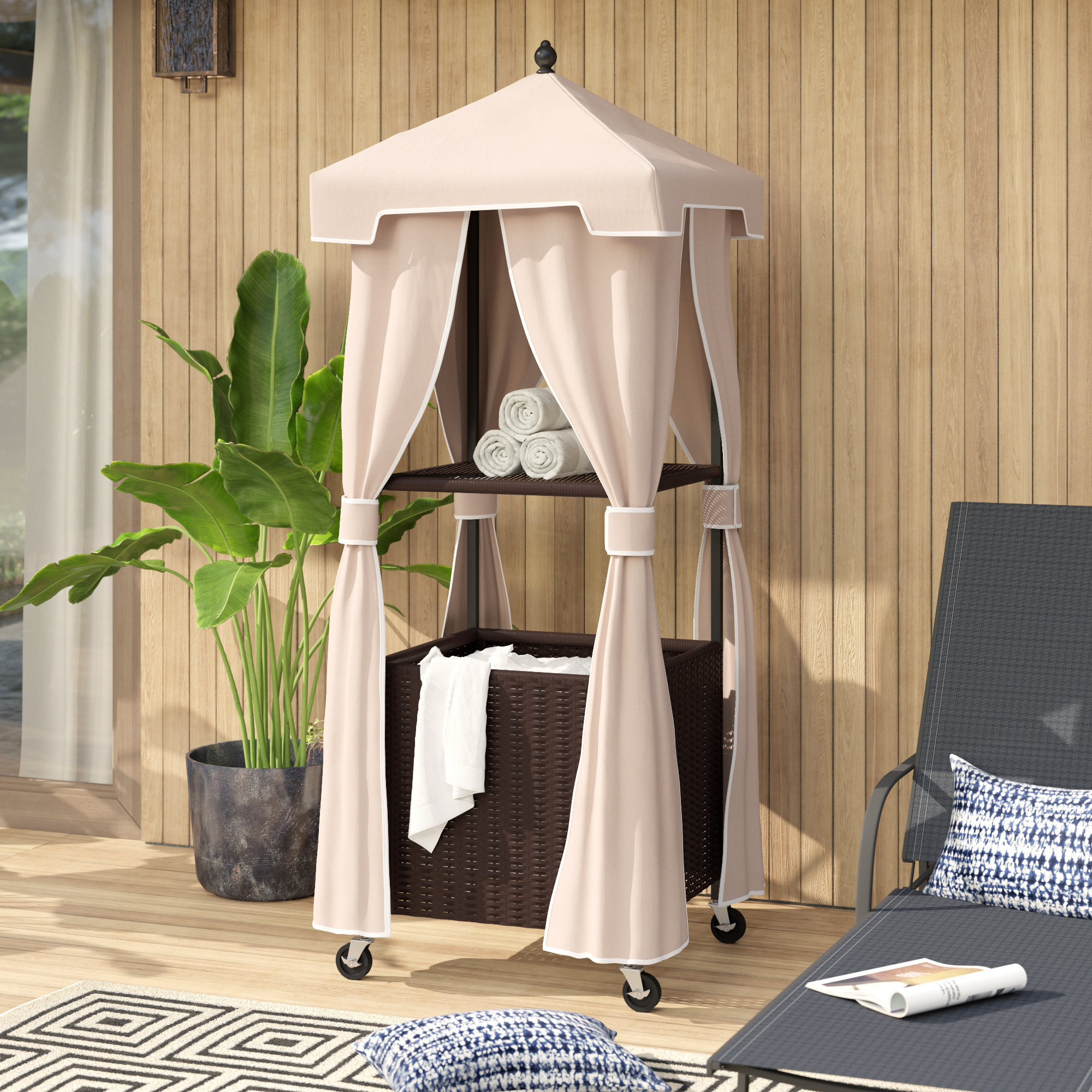 Mercury Row® Water Resistant Towel Valet with Wheels in Dark Brown/Sand ...