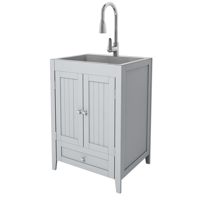 Ktaxon 24 In. Laundry Cabinet Utility Sink Vanity, Stainless Steel Sink ...