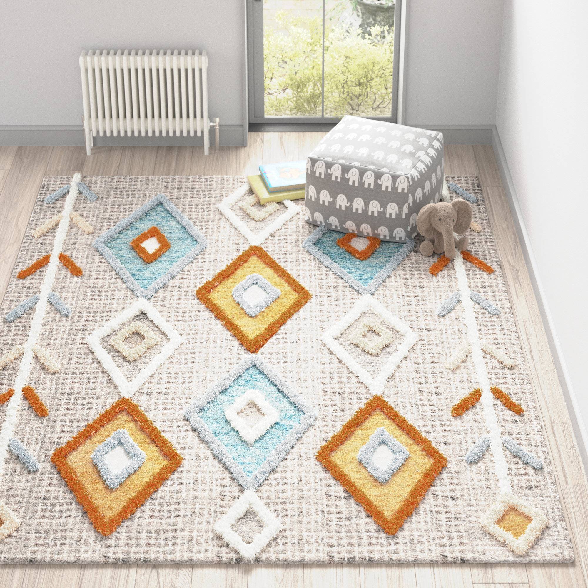 Mistana™ Baby & Kids Macy Handmade Tufted Wool Gray/Light Blue Rug ...