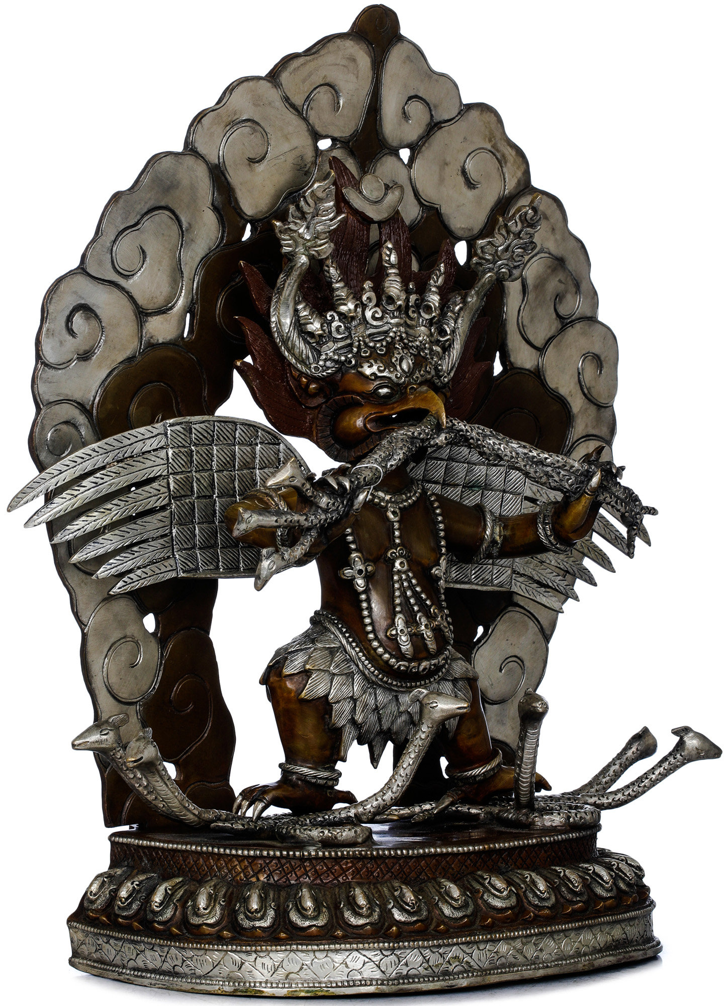 Exotic India Wrathful Garuda Standing on Serpents and Serpents in His ...