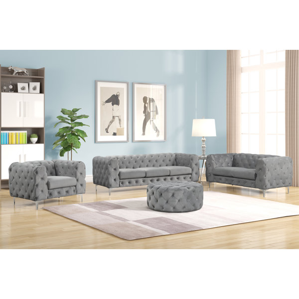 USLivings Julissa 4 Piece Velvet Living Room Set | Wayfair