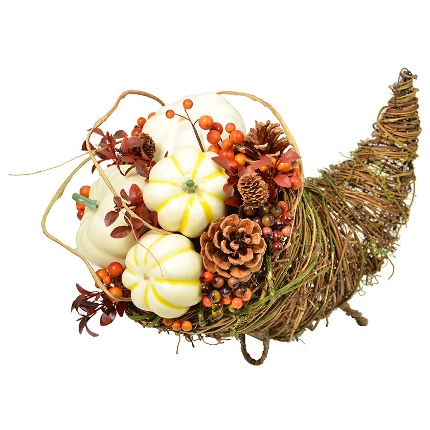 Three Posts™ Pumpkin Cornucopia Mixed Floral Arrangement & Reviews ...