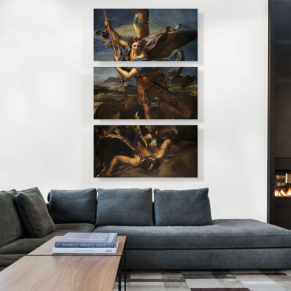 ARTCANVAS St. Michael Vanquishing Satan 1518 by Raphael - 3 Piece ...