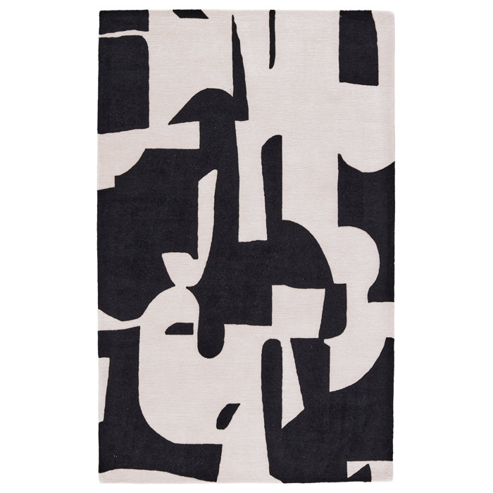 AllModern Handmade Tufted Black/Cream Rug | Wayfair