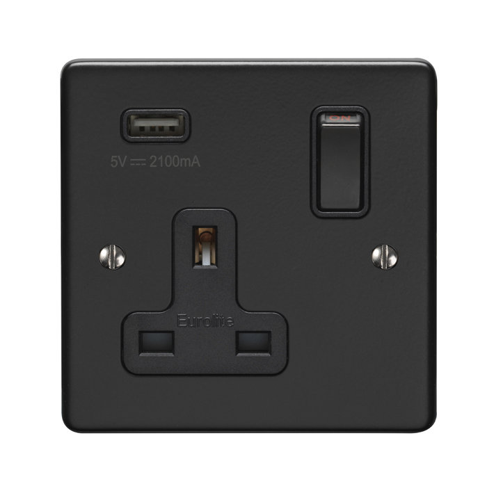 Eurolite 1 Gang Trim Black Trim Wall Mounted Socket | Wayfair.co.uk