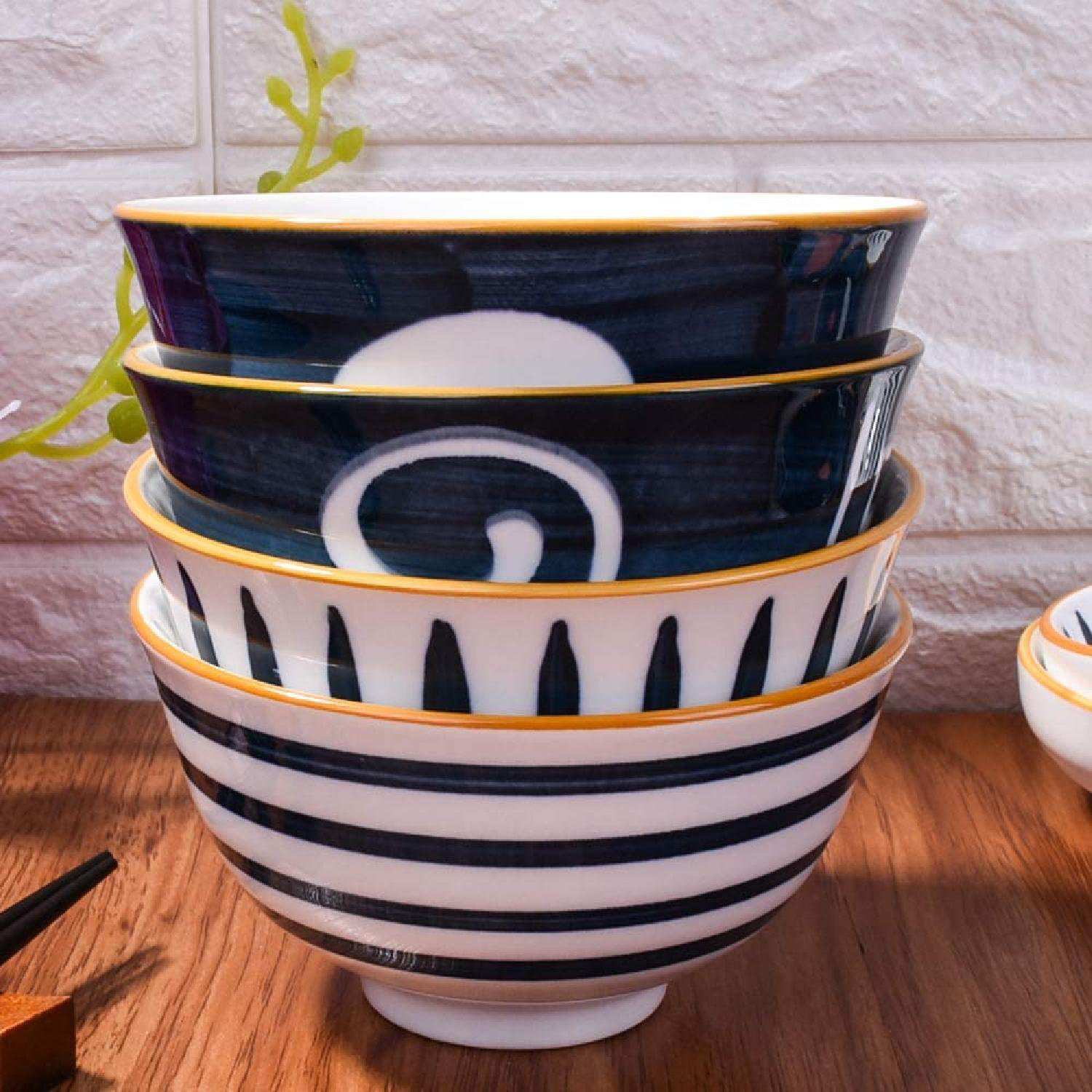 Lattice Routh Rice Bowls Set, Ceramic Rice Bowls Set Of 4 For Rice Soup ...