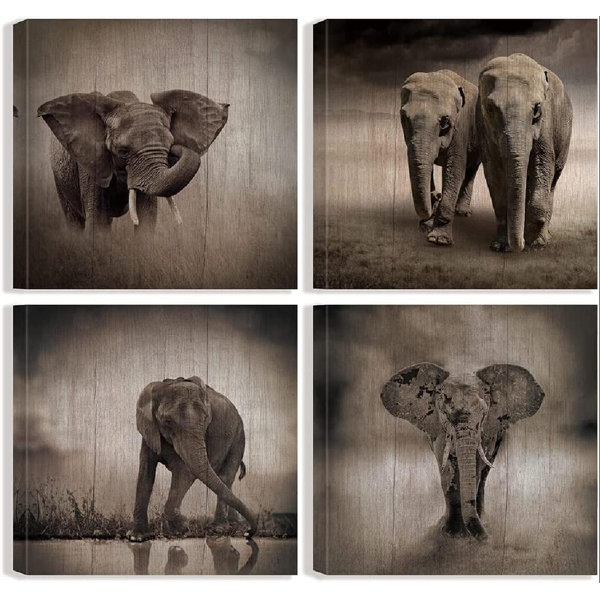 Latitude Run® Elephant Wall Animals Canvas Painting African Ele 4 Piece ...