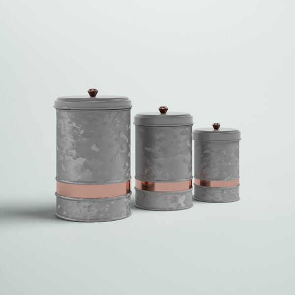 Steelside™ 3 Piece Metal Lidded Kitchen Canister Set & Reviews | Wayfair