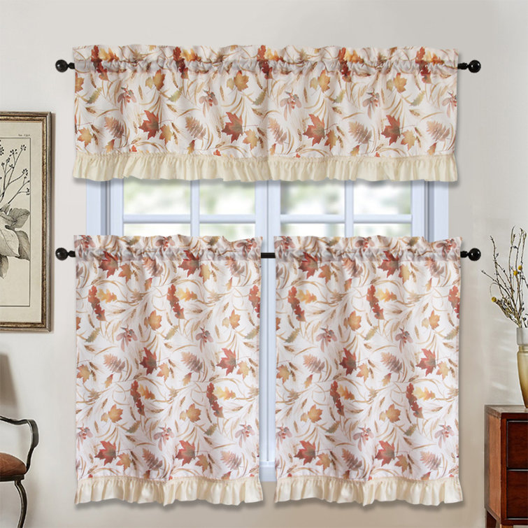 Rosalind Wheeler Ahmyiah Ruffled Kitchen Curtain in Brown/Green | Wayfair