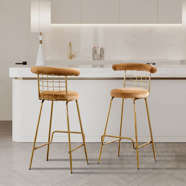 Mercer41 Set Of 2 Velvet Bar Stool With Network Structure Back And ...