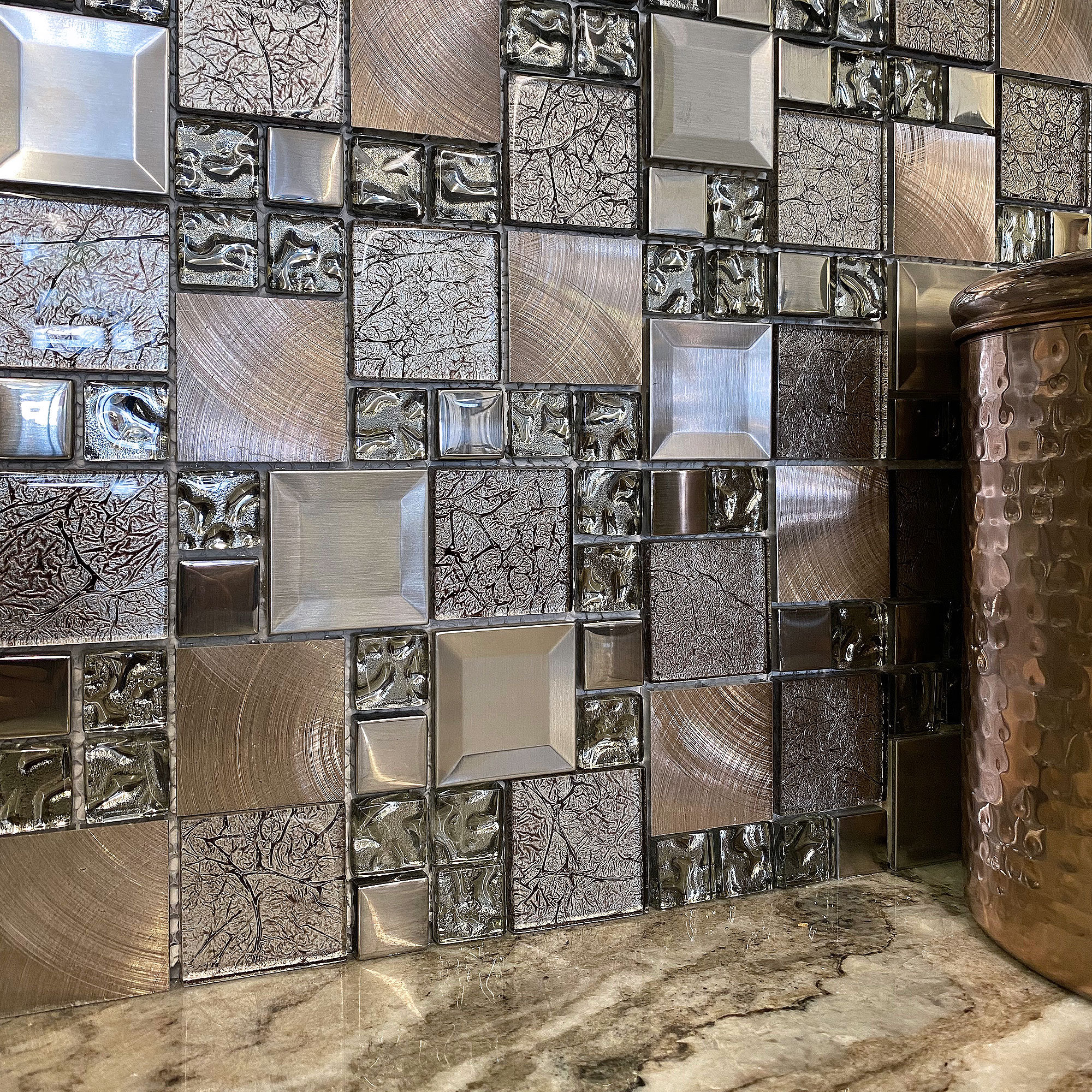 Mosaic Kitchen Glass & Metal 12" x 12" Versailles Mosaic Wall Tile ...