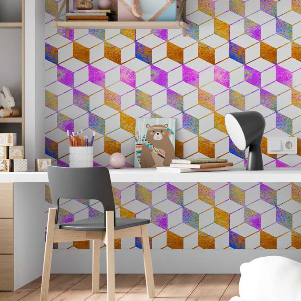 George Oliver Psychedelic Cubes 96" L X 24" W Peel And Stick Wallpaper ...