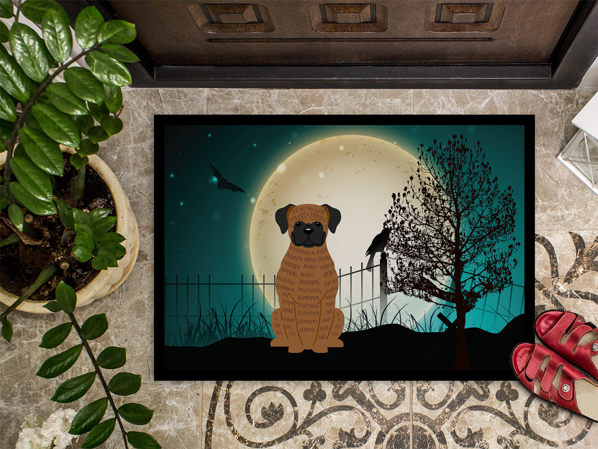 The Holiday Aisle® Carror Halloween Scary Boxer Outdoor Door Mat | Wayfair