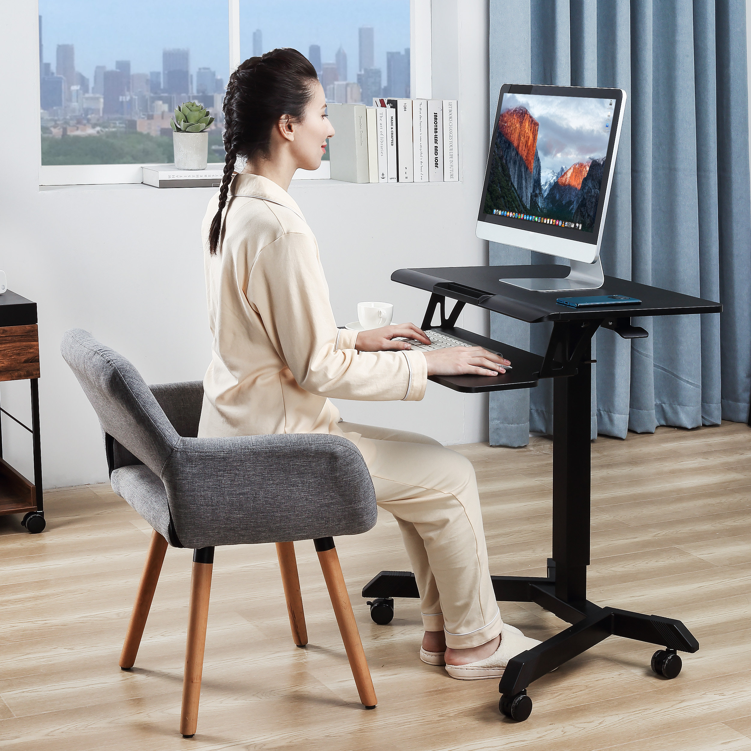 Fitueyes Mobile Laptop Desk Cart Rolling Sit To Stand Adjustable Height ...