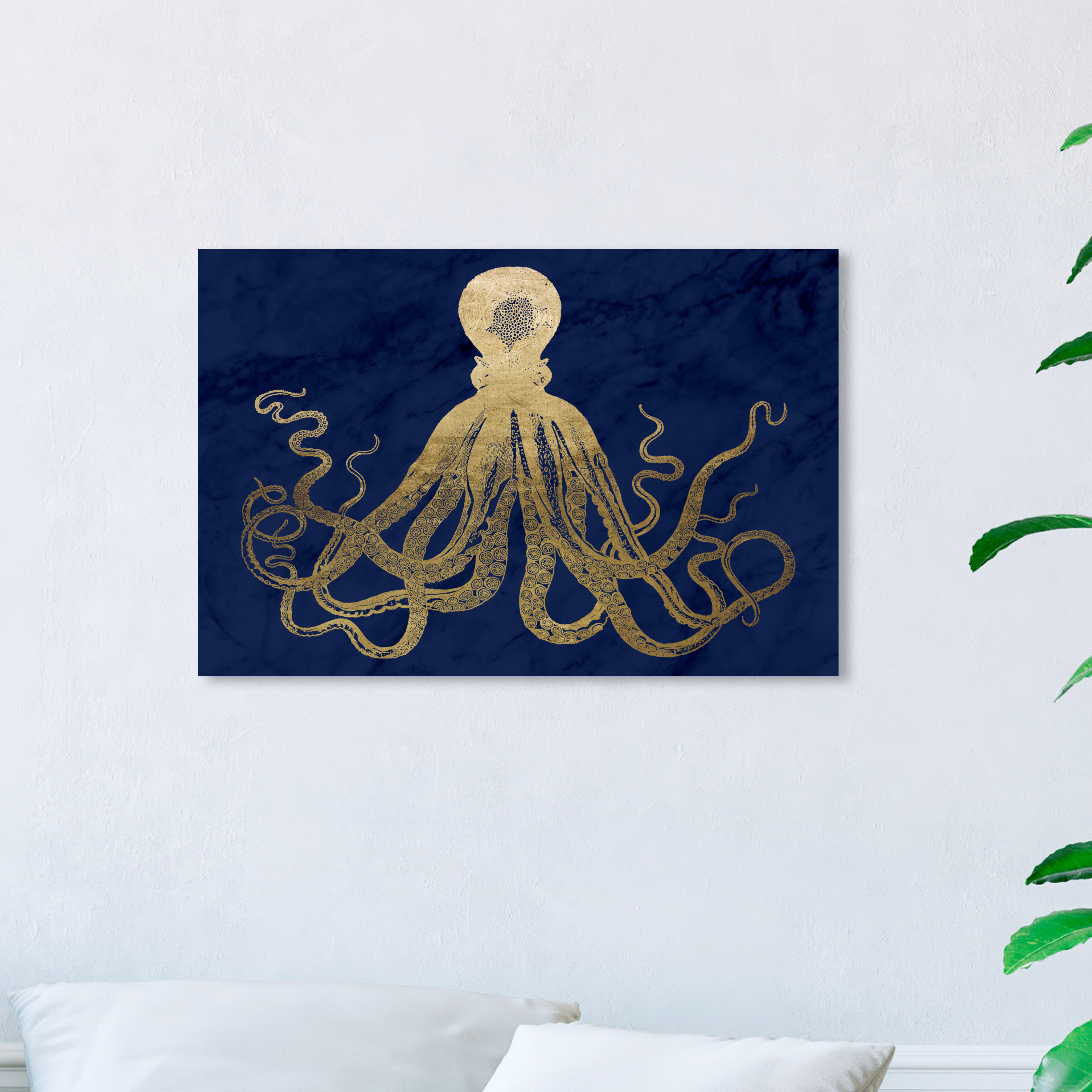 Art Remedy Nautical And Coastal Squid Gold And Navy Marble, Modern ...