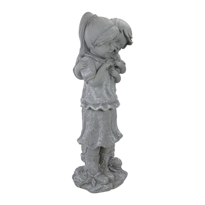Northlight 19.5" Gray Boy Hugging Girl Outdoor Garden Statue | Wayfair