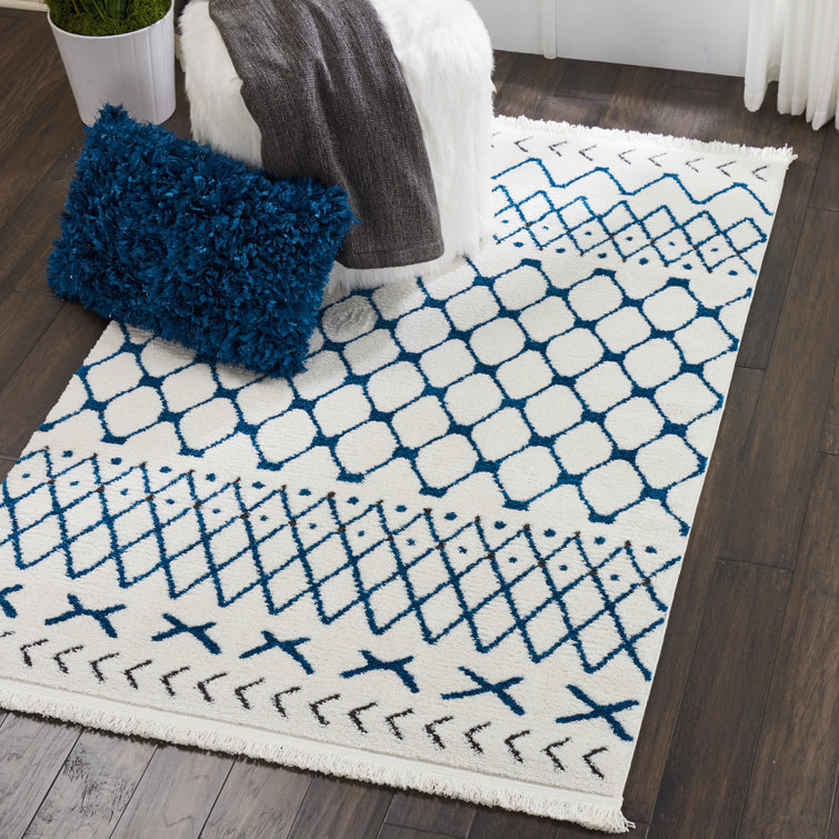 Bloomsbury Market Beacham White/Blue Rug & Reviews | Wayfair.co.uk