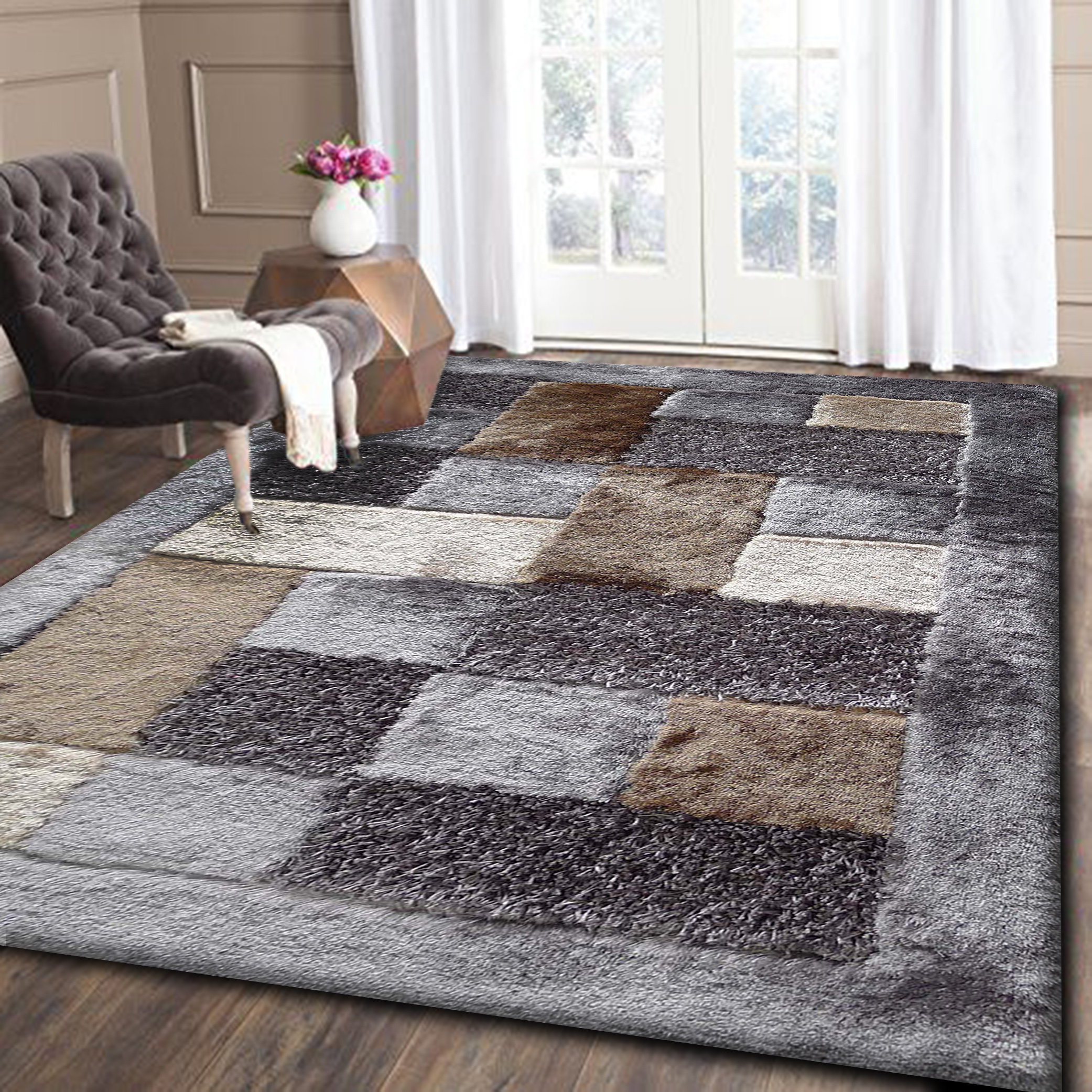 Ivy Bronx Song Shag Performance Black/Gray/White Rug | Wayfair