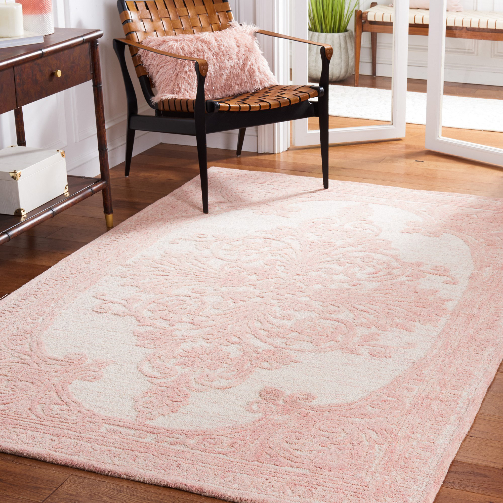 Lark Manor Alexia-Leigh Handmade Hand Tufted Pink/Ivory Rug | Wayfair