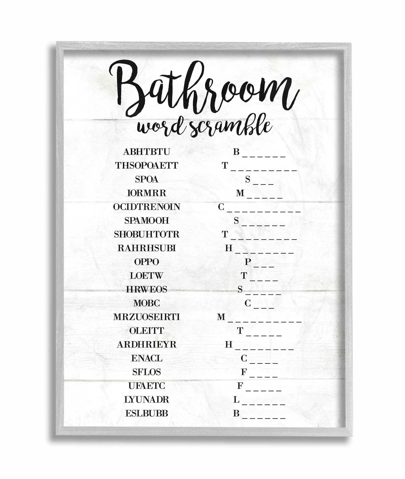 Ebern Designs Bathroom Word Scramble White And Black - Graphic Art ...