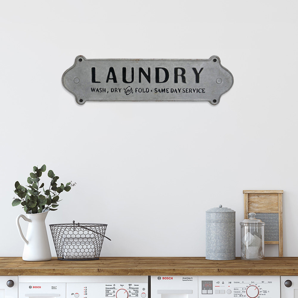 Mike & Melissa Galvanized Metal Embossed Laundry Sign & Reviews | Wayfair