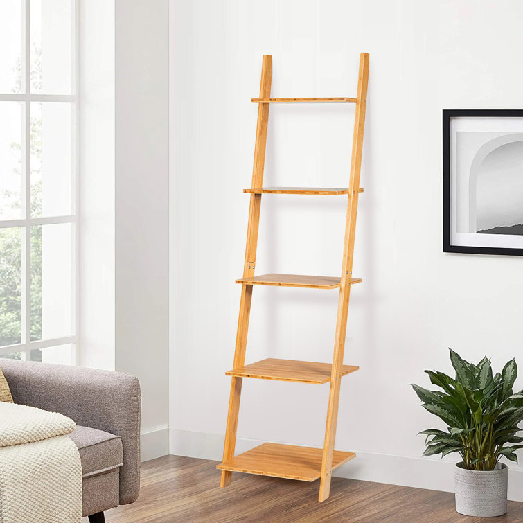 Rebrilliant 5-Tier Ladder Shelf Modern Bamboo Leaning Bookshelf Ladder ...