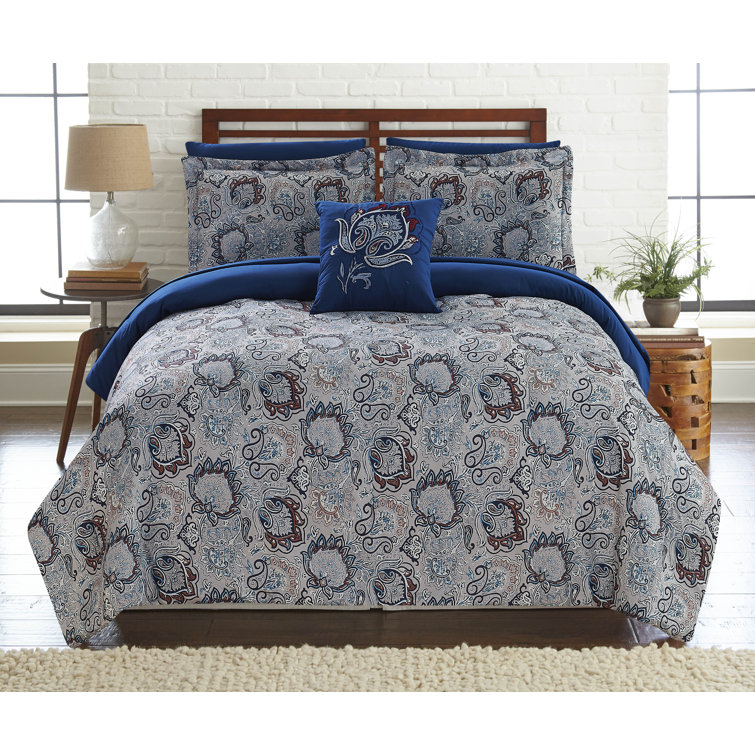 Charlton Home® Deerfield Blue/Brown Microfiber Reversible Traditional ...