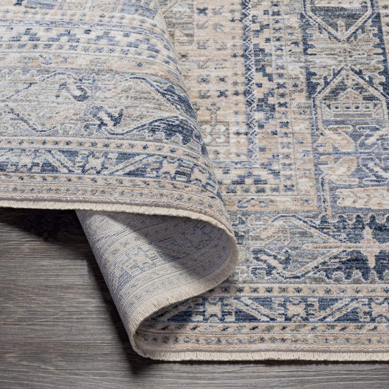 Joss & Main Jerrika Performance Blue/Gray/Cream Rug & Reviews | Wayfair