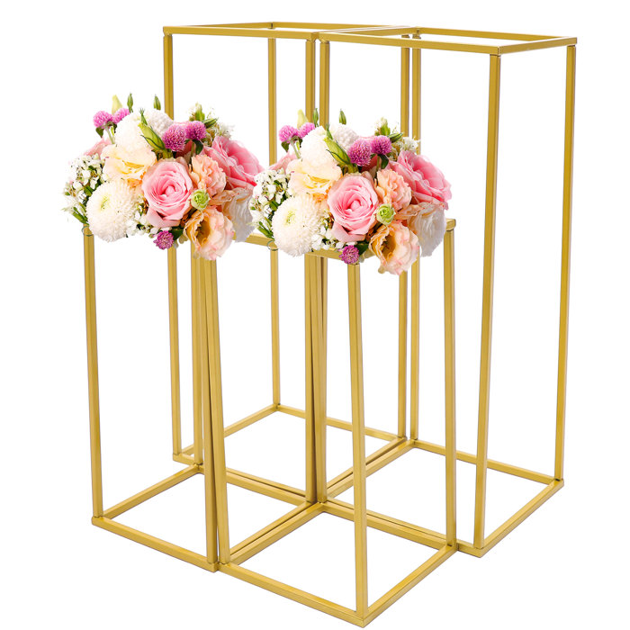Mercer41 Cindel 4Pcs Gold Flower Floor Stand Metal Column Flower Stand ...