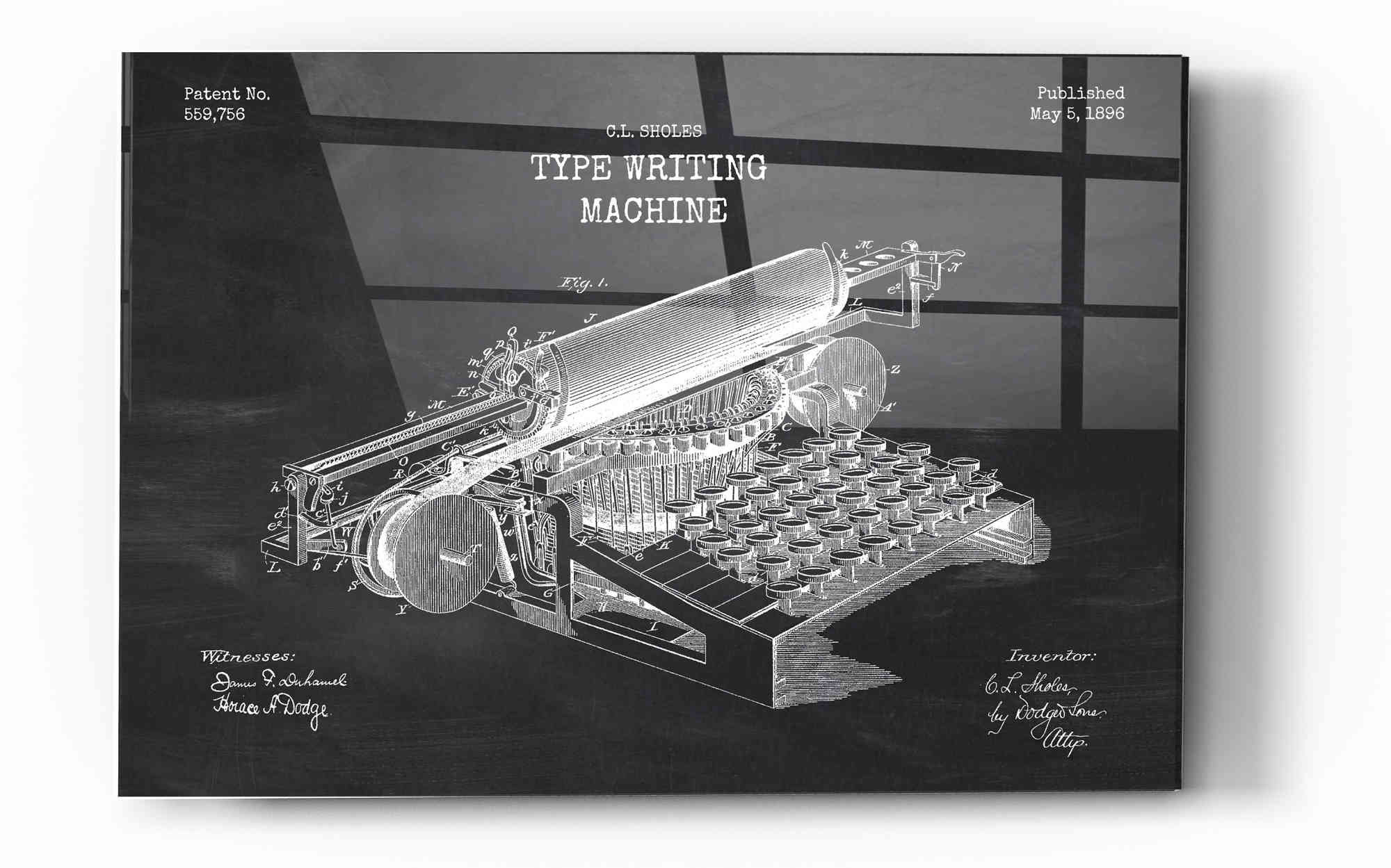 17 Stories Type Writing Machine Blueprint Patent Chalkboard - Graphic ...