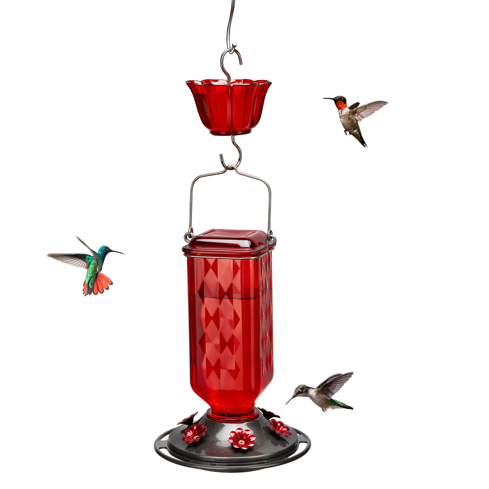 Kingsyard Hummingbird Feeder For Outdoor Hanging, 24 Ounces, 6 Feeding ...
