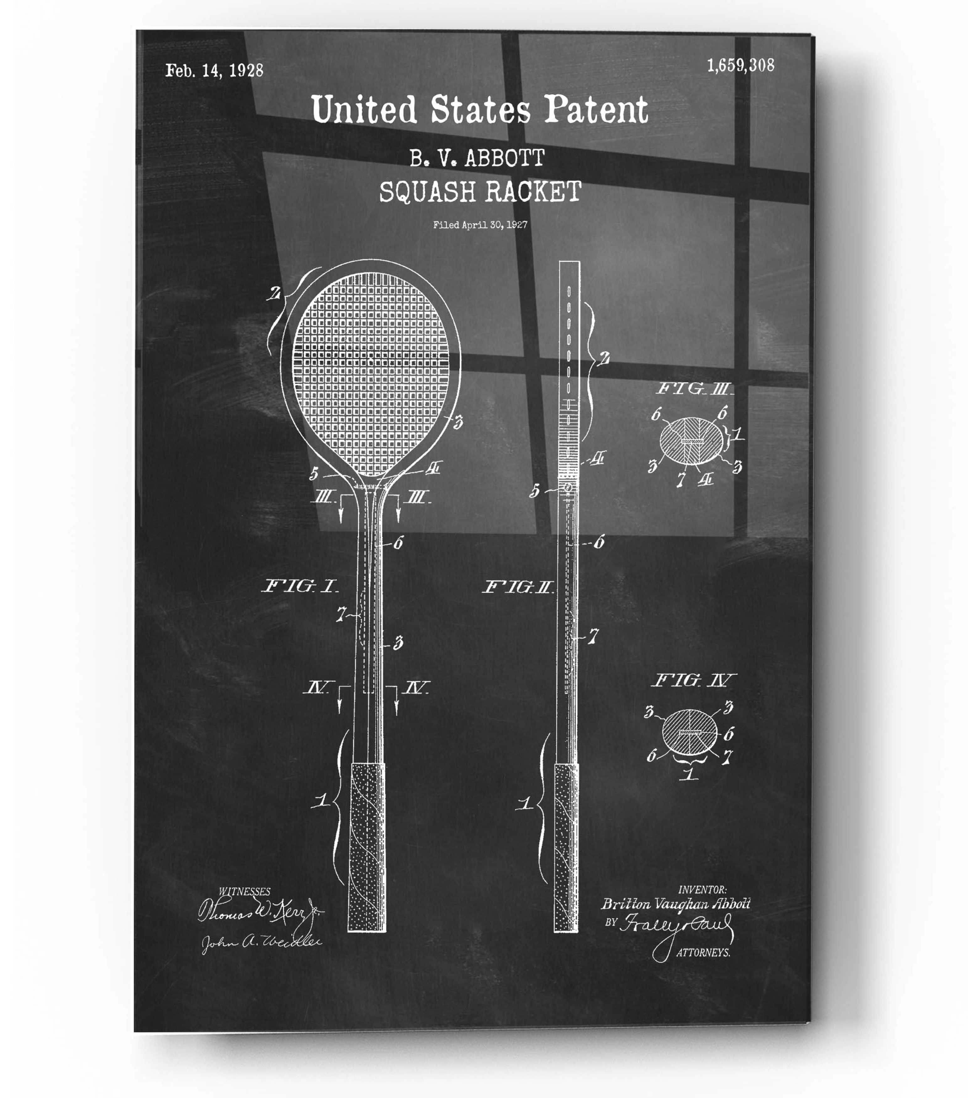 17 Stories Squash Racket Blueprint Patent Chalkboard - Graphic Art on ...