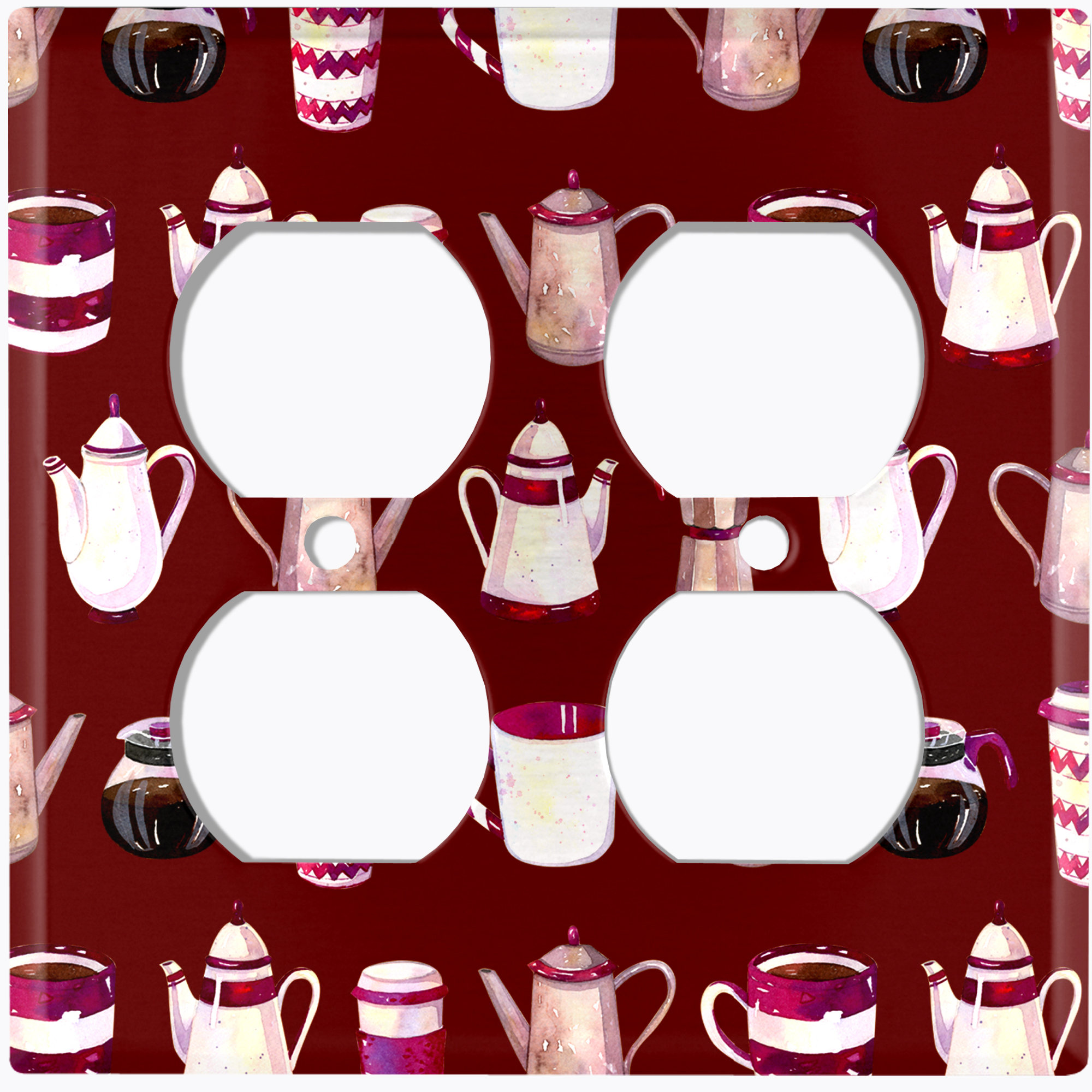 WorldAcc Coffee Espresso Maker Maroon 2-Gang Duplex Outlet Wall Plate ...