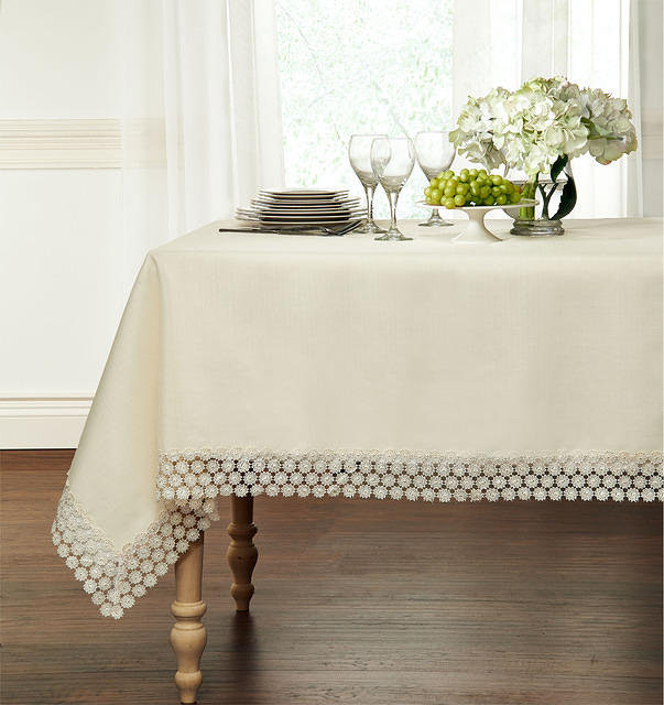 Ophelia & Co. Shoshoni Elegant Macrame Trimmed Fabric Tablecloth ...