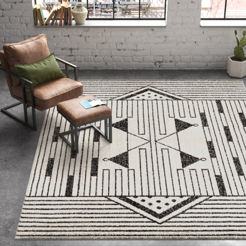 Steelside™ Joe Power Loom Performance Black/Ivory Rug & Reviews | Wayfair