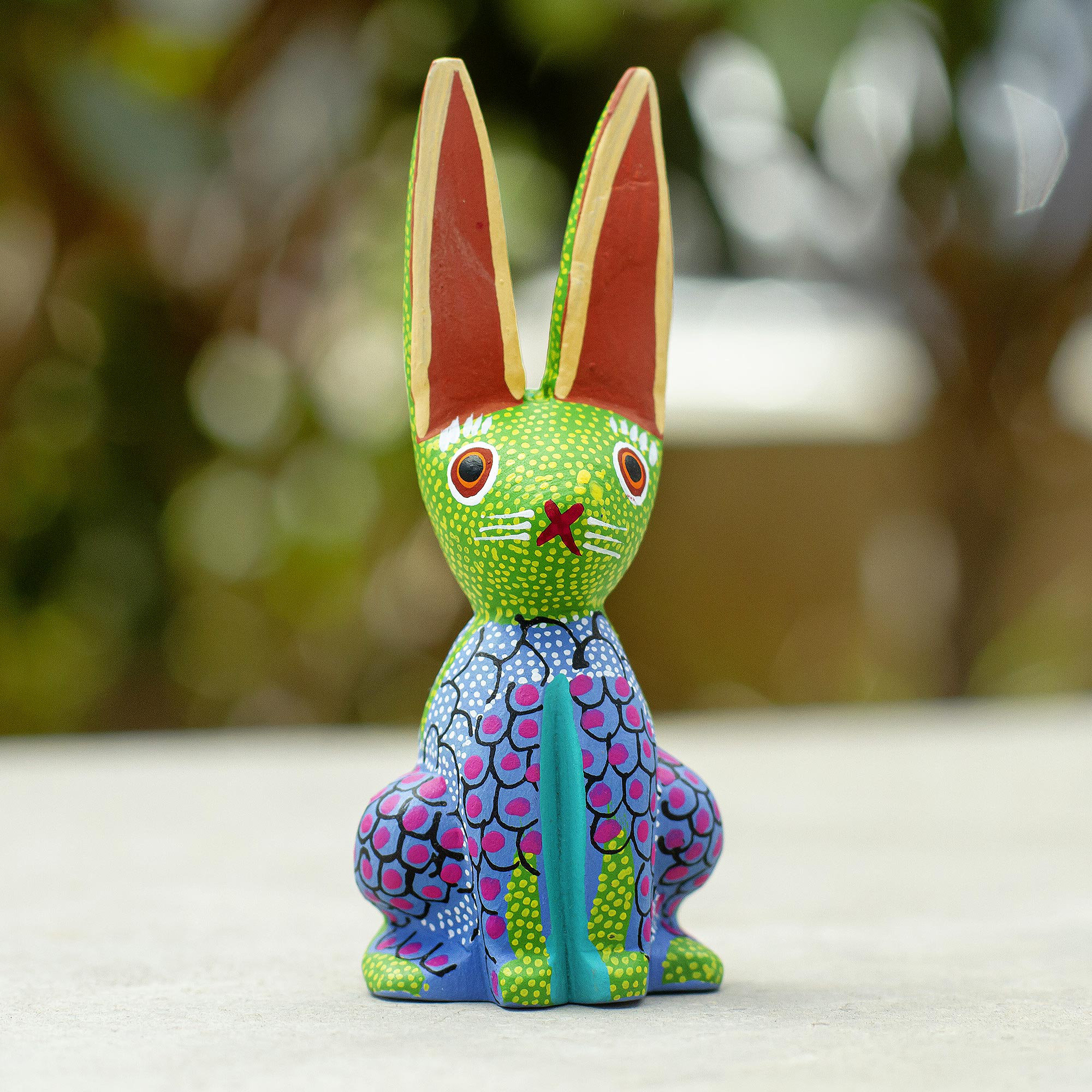Bungalow Rose Handmade Colorful Bunny Wood Alebrije Figurine | Wayfair