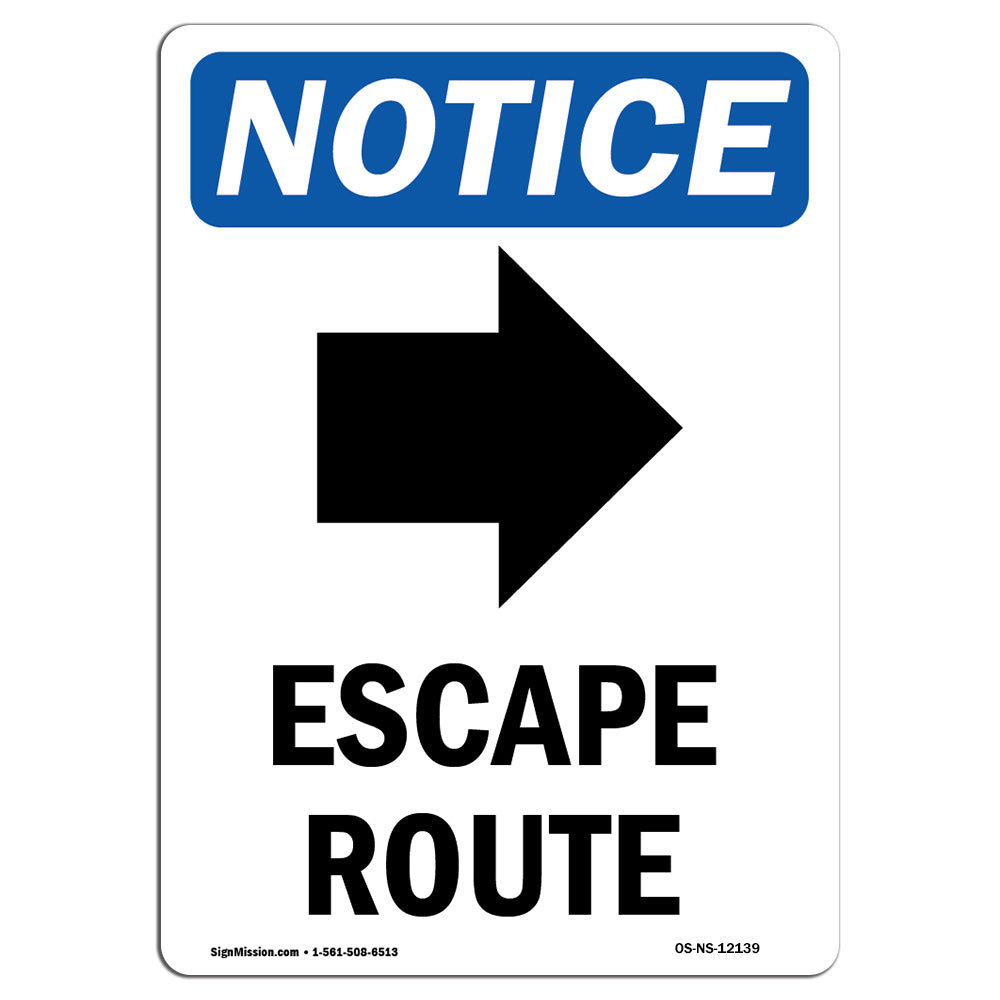 SignMission OSHA Notice - Escape Route [Right Arrow] Sign With Symbol ...