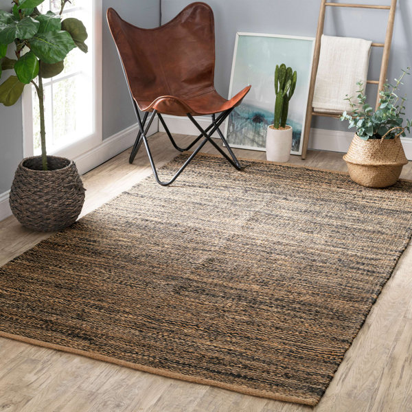 Home Conservatory Striped Black/Natural Handwoven Jute Rug | Wayfair