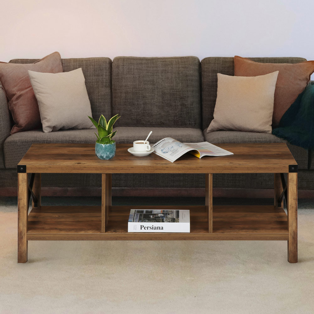 Loon Peak® Farmhouse Wood Coffee Table, Mid-Century Entertainment ...