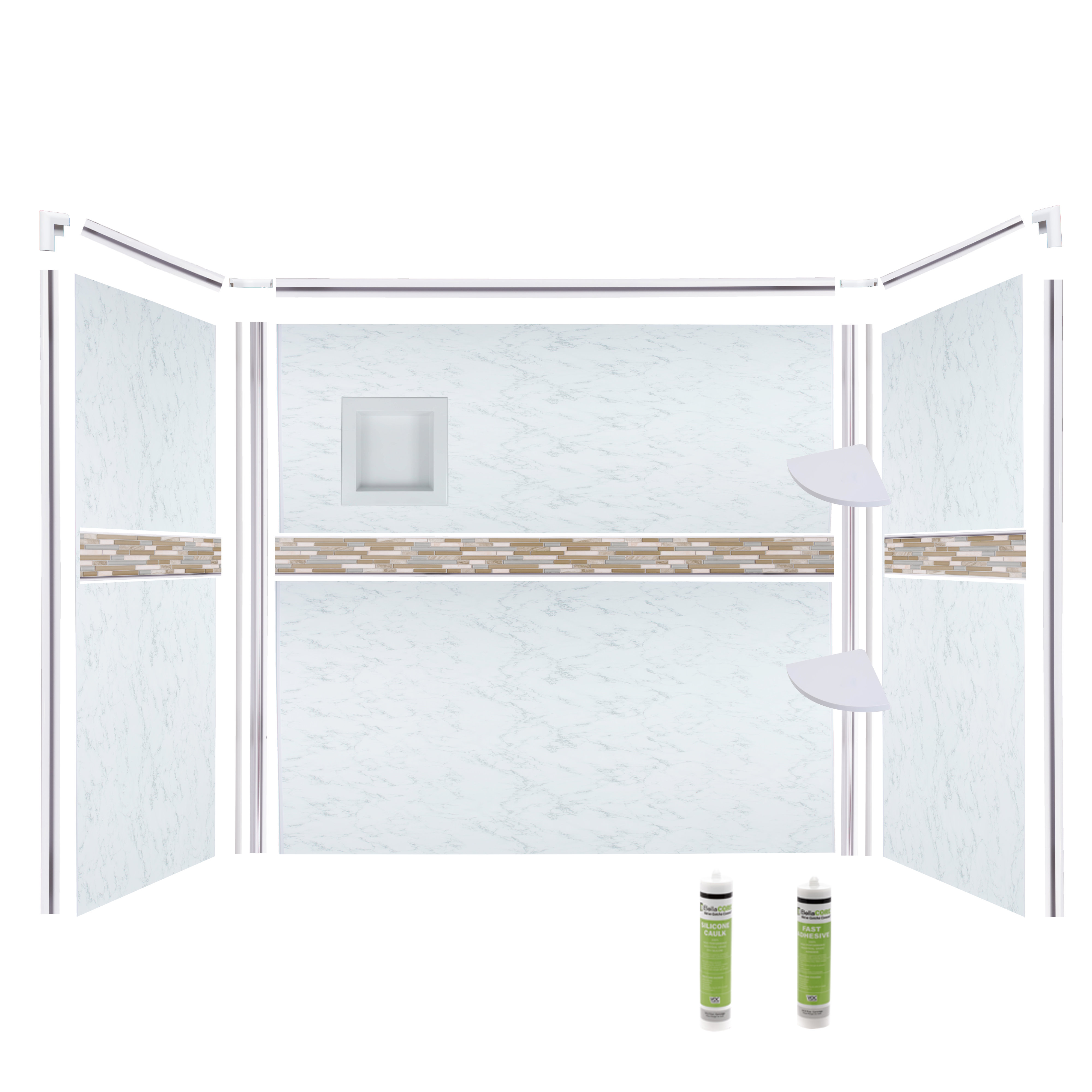 Bella CORE 96" H x 48" D Four Panel Shower Wall | Wayfair