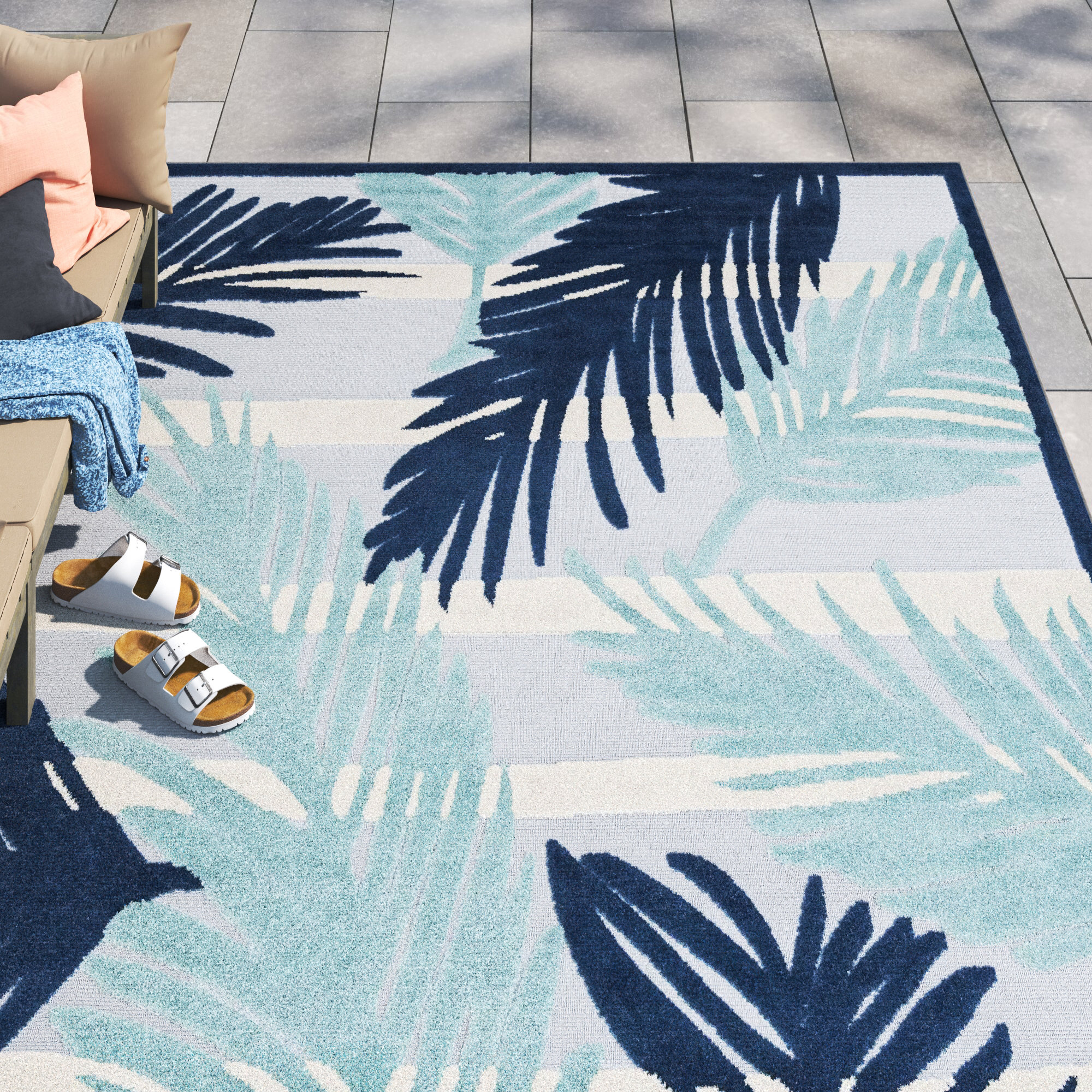 Beachcrest Home Otho Power Loom Gray/Blue/Turquoise Indoor/Outdoor Rug ...