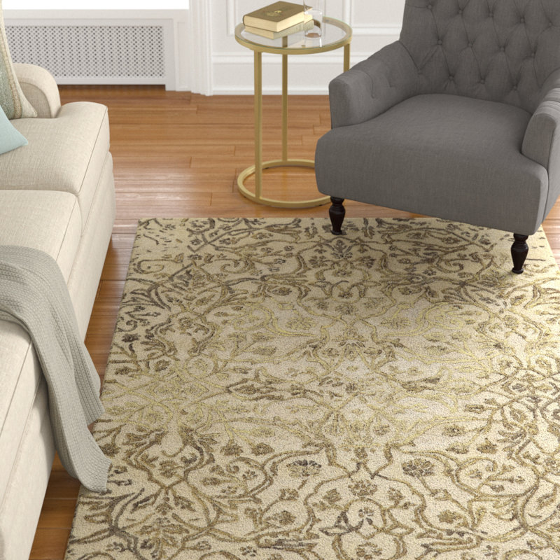 Southbury Oriental Handmade Tufted Wool Ivory/Gold Area Rug | Birch Lane