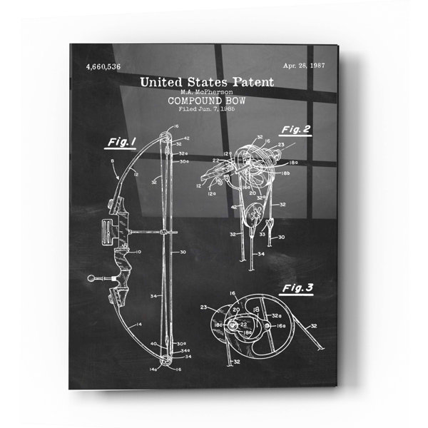 17 Stories Compound Bow Blueprint Patent Chalkboard - Graphic Art on ...
