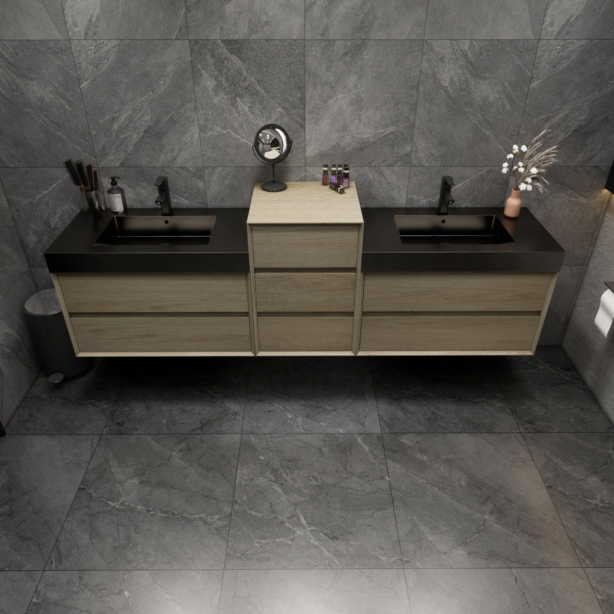 Wade Logan® Golitz 104'' Wall-Mounted Double Bathroom Vanity Set | Wayfair