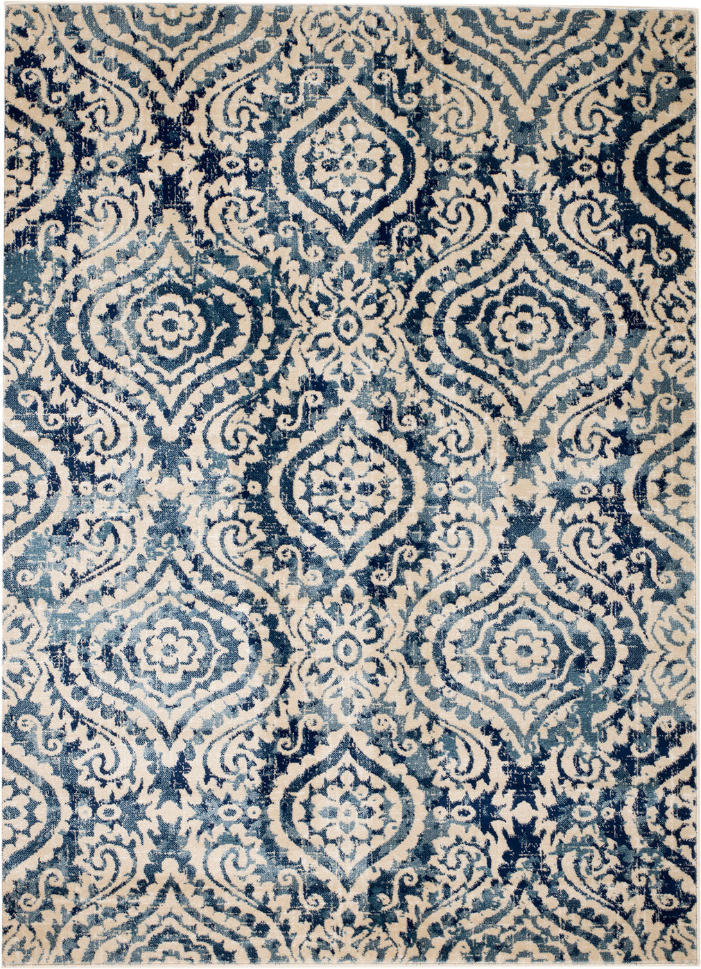 Bungalow Rose Amy Power Loom Performance Cream/Blue/Light Blue Rug ...