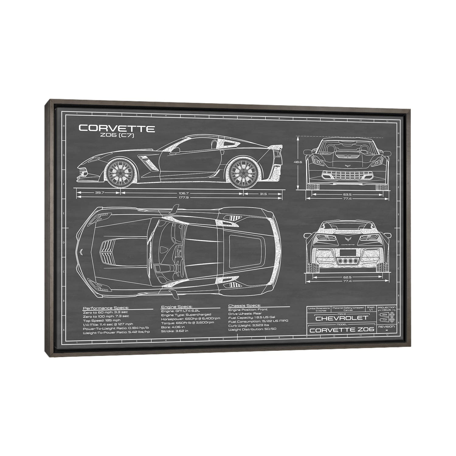 East Urban Home Corvette (C7) Z06 Black - Drawing Print | Wayfair