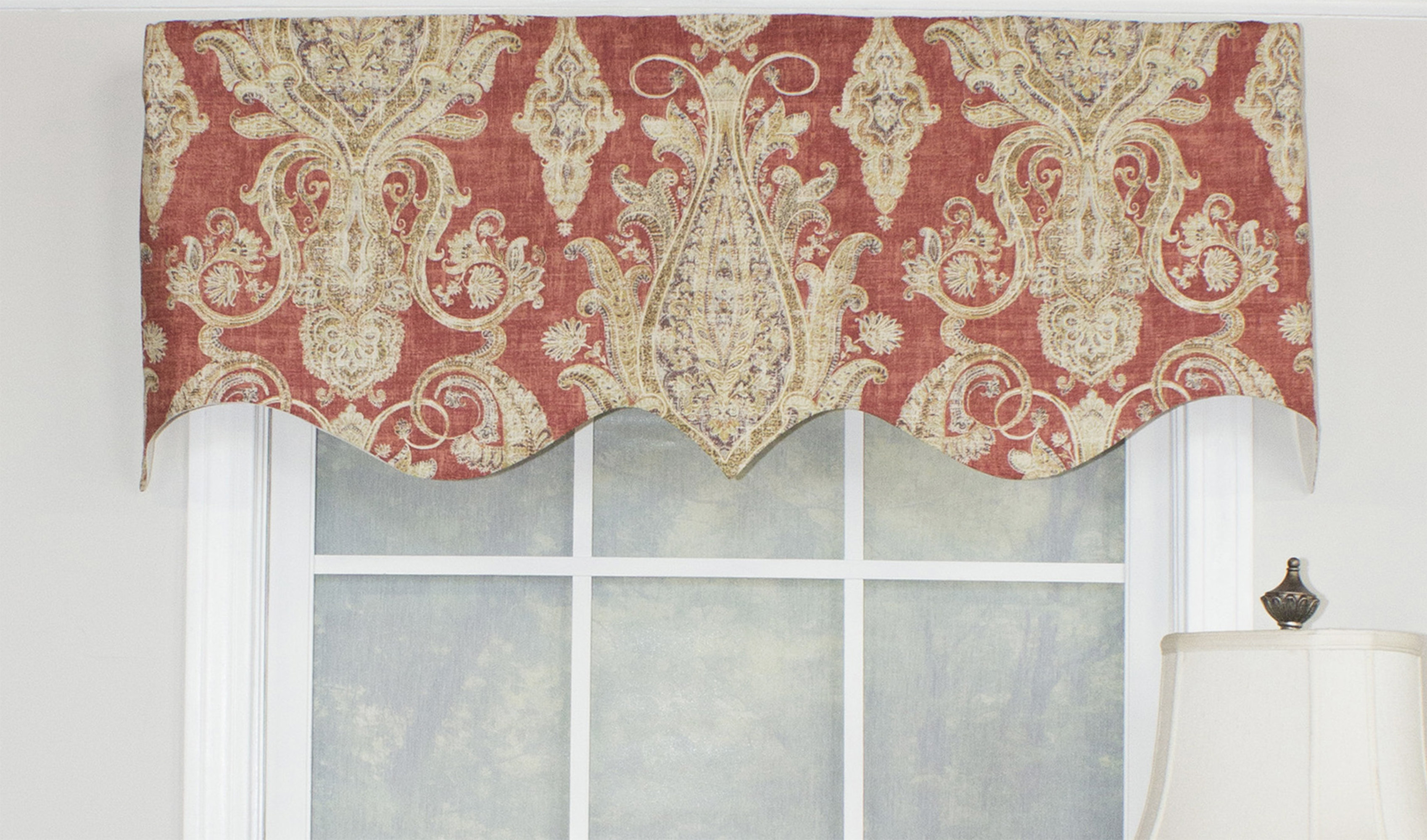 RLF Home Maybelle Damask Cotton Blend Scalloped 50'' Window Valance ...