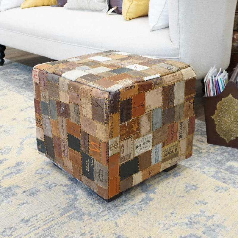 Millwood Pines Daniella 16'' Wide Genuine Leather Square Geometric Cube ...
