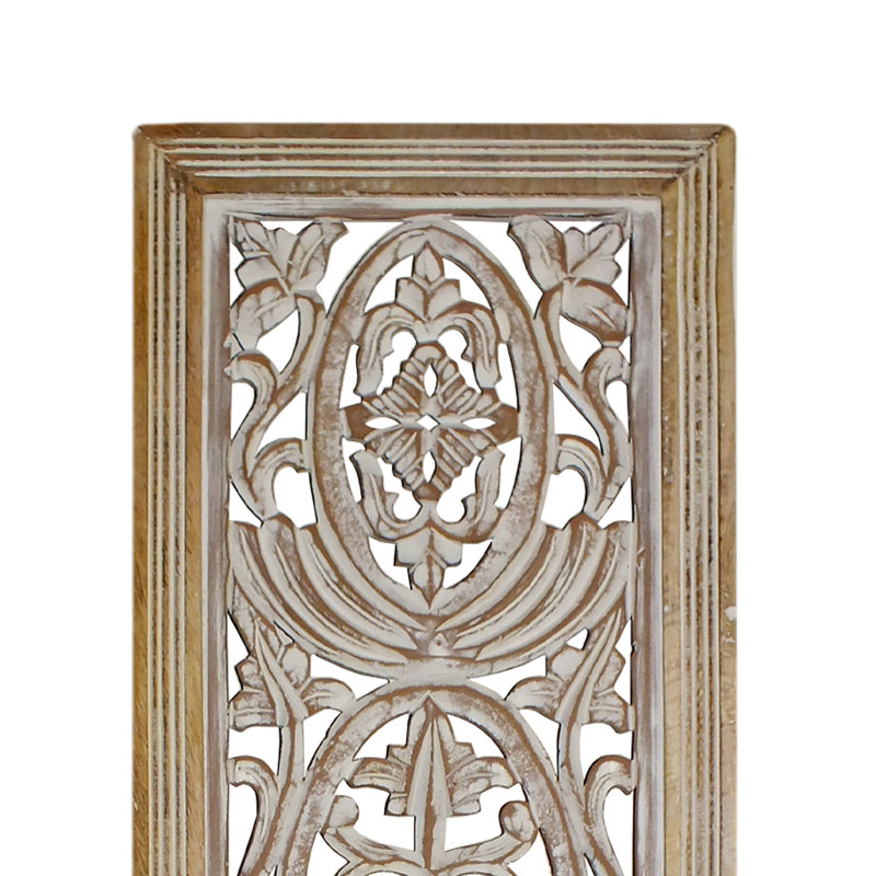 Bungalow Rose Rectangular Mango Wood Panel with Intricate Carving Wall ...