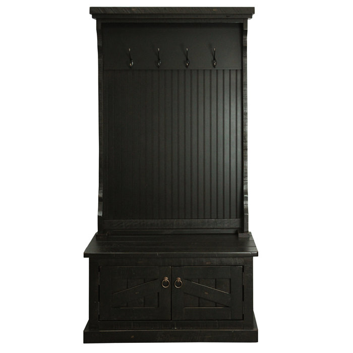 Longshore Tides Kinley 37.5'' Wide Solid Wood Hall Tree with Bench and ...